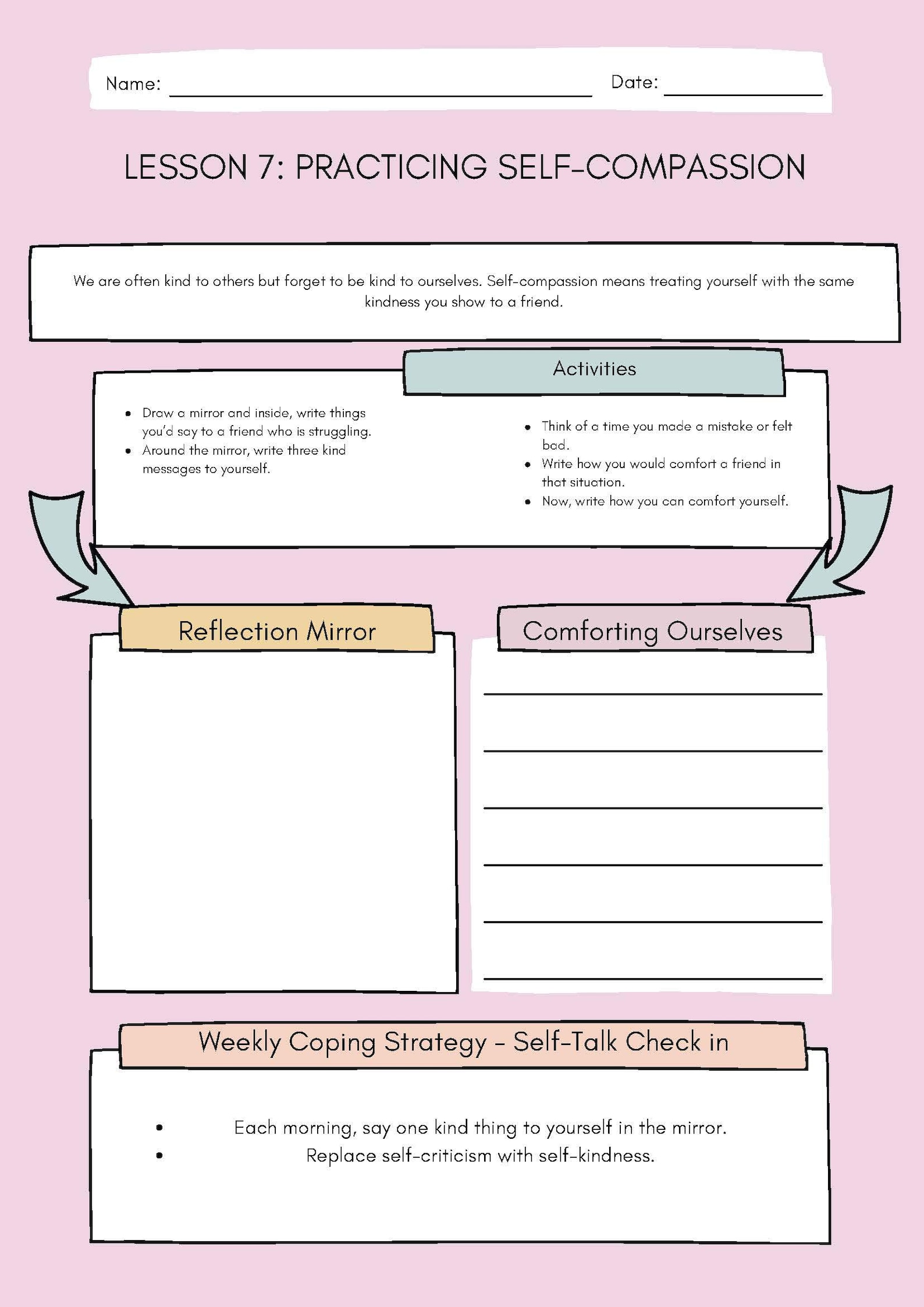 Practicing Self-compassion (self-esteem Worksheet for Kids 7/10) - Etsy