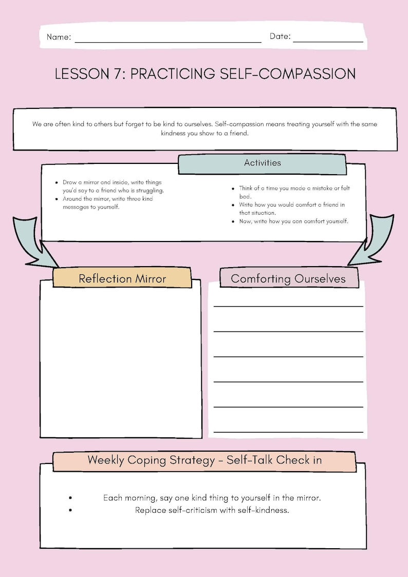 Practicing Self-compassion (self-esteem Worksheet for Kids 7/10) - Etsy