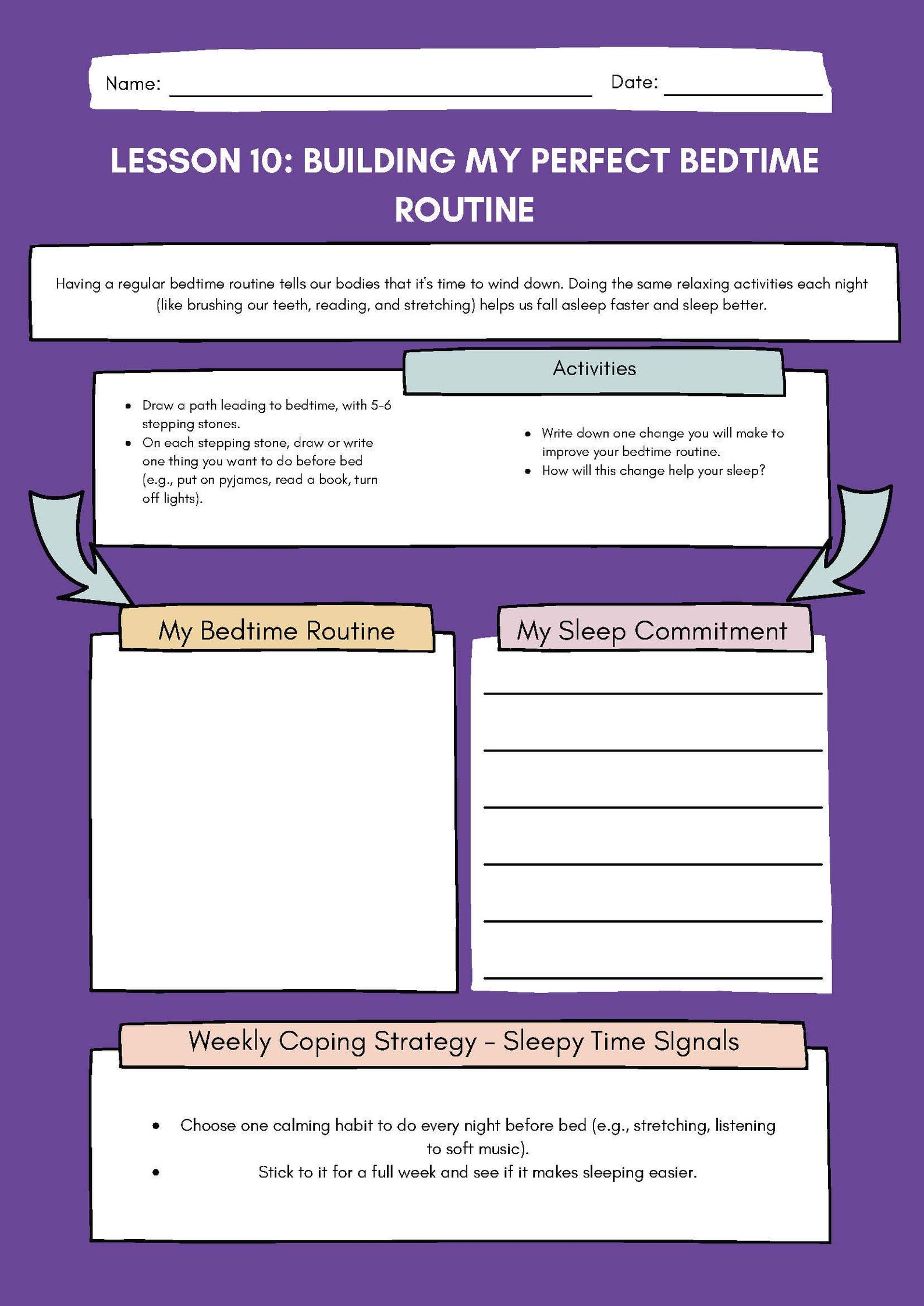 Building My Perfect Bedtime Routine (sleep Hygiene Worksheet 10/10) - Etsy