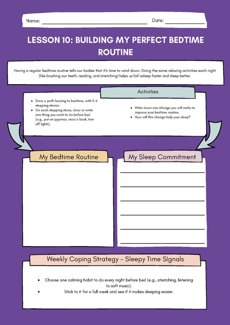 Building My Perfect Bedtime Routine (sleep Hygiene Worksheet 10/10) - Etsy