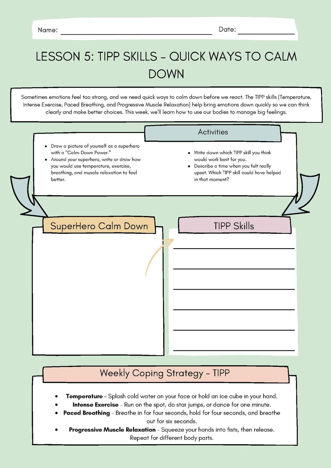 TIPP Skills (emotional Regulation Worksheet for Kids (5/10) - Etsy