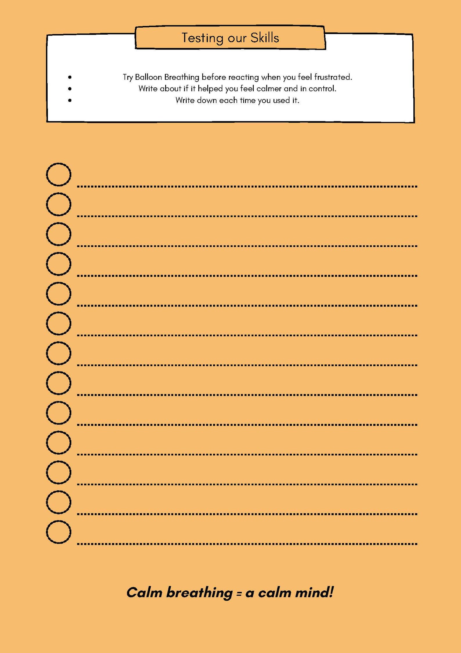 Using Breathing to Stay Calm (anger Worksheet 8/10) - Etsy