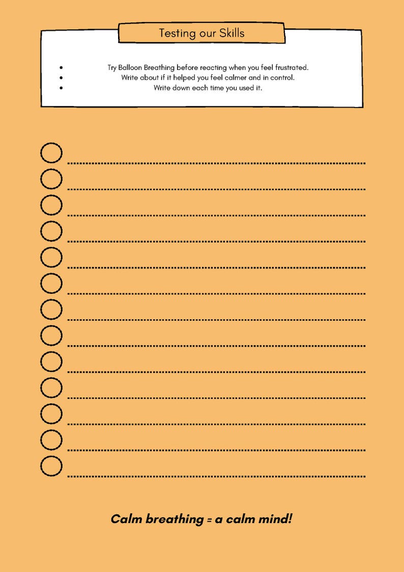 Using Breathing to Stay Calm (anger Worksheet 8/10) - Etsy