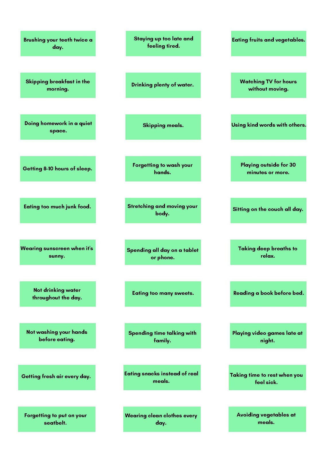 Healthy Vs. Unhealthy Habits Sorting Activity - Etsy