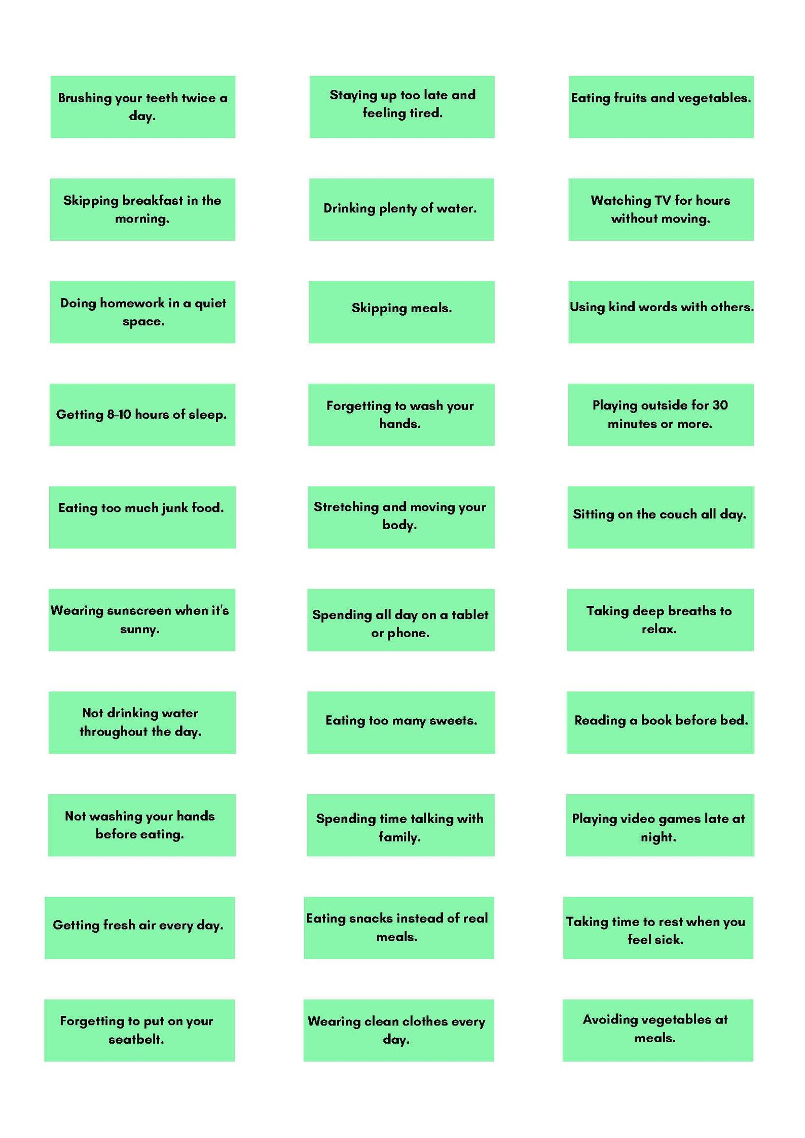 Healthy Vs. Unhealthy Habits Sorting Activity - Etsy