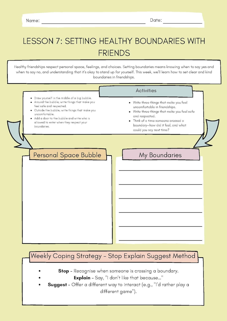 Setting Healthy Boundaries With Friends (social Skills Worksheet 7/10 ...