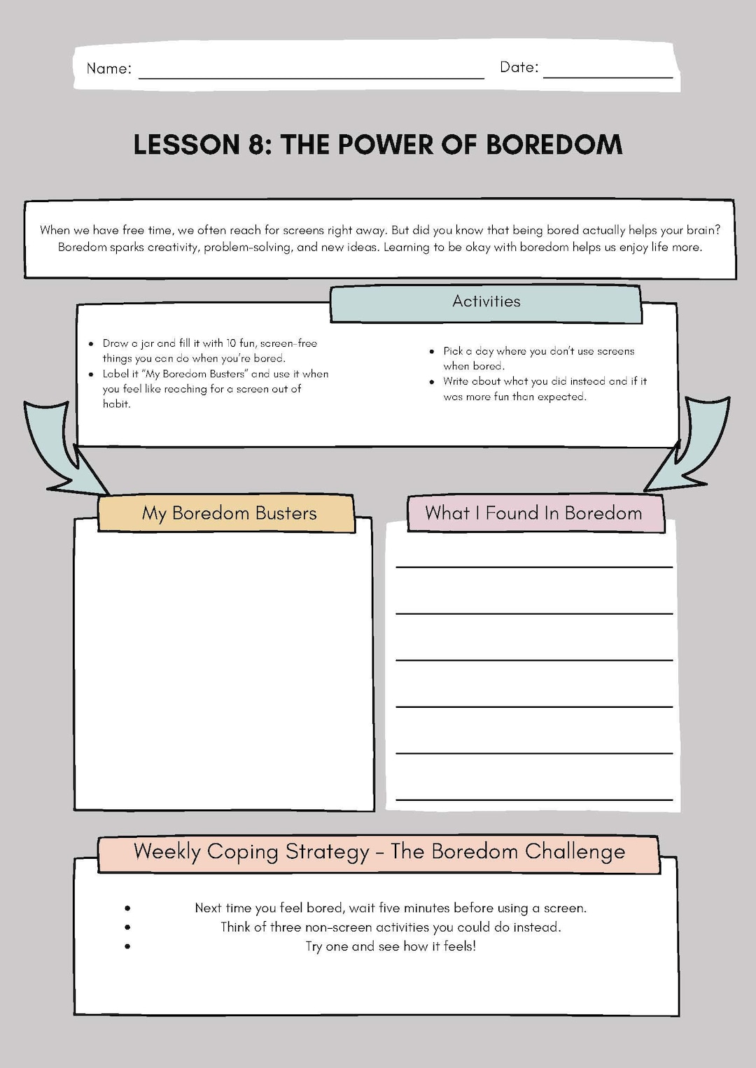 The Power of Boredom (screen Time Worksheet 8/10) - Etsy