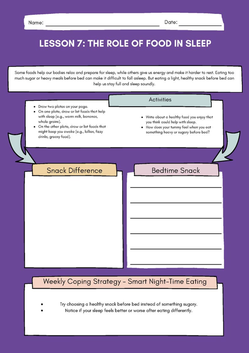 The Role of Food in Sleep (sleep Hygiene Worksheet 7/10) - Etsy