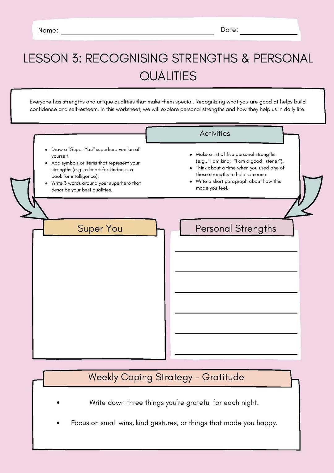 Recognising Strengths and Personal Skills (self-esteem Worksheets for ...