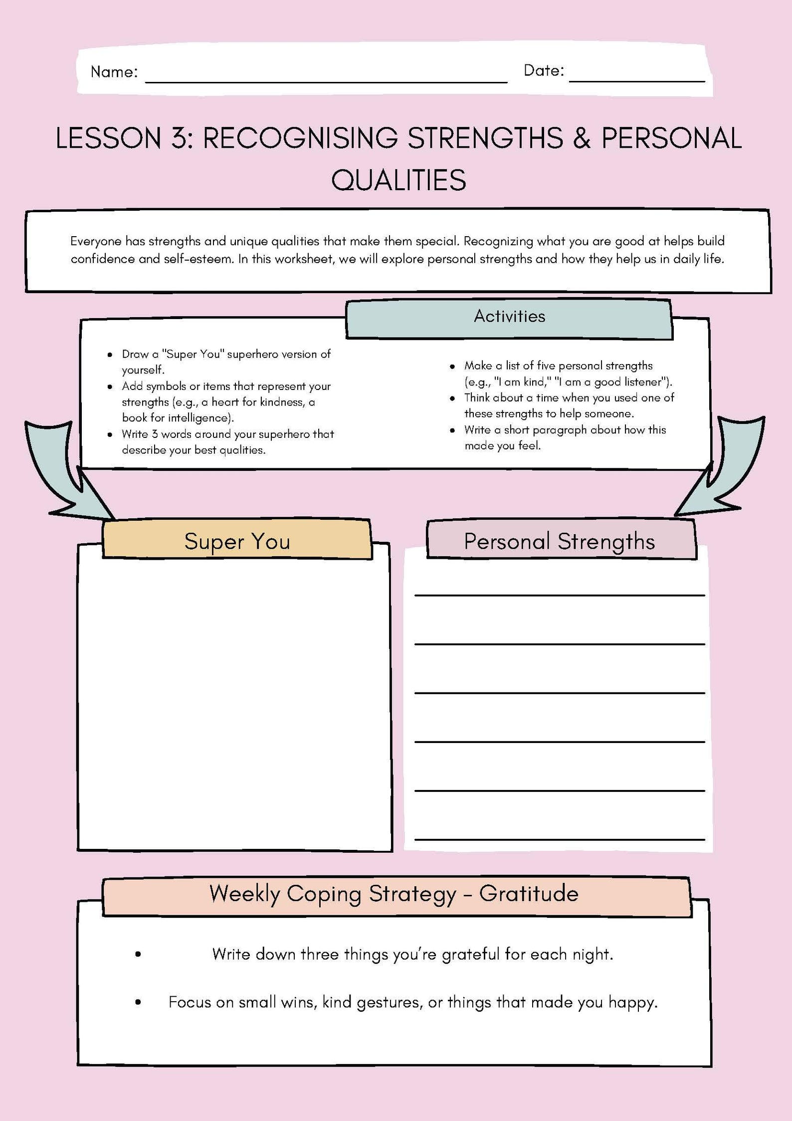 Recognising Strengths and Personal Skills (self-esteem Worksheets for ...