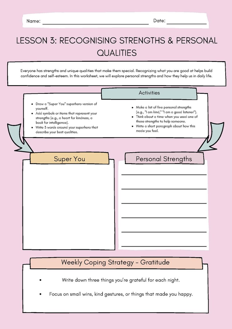 Recognising Strengths and Personal Skills (self-esteem Worksheets for ...