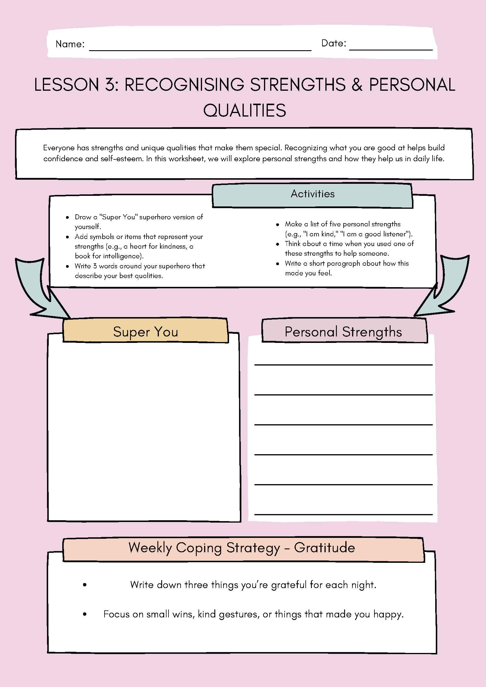 Recognising Strengths and Personal Skills (self-esteem Worksheets for ...