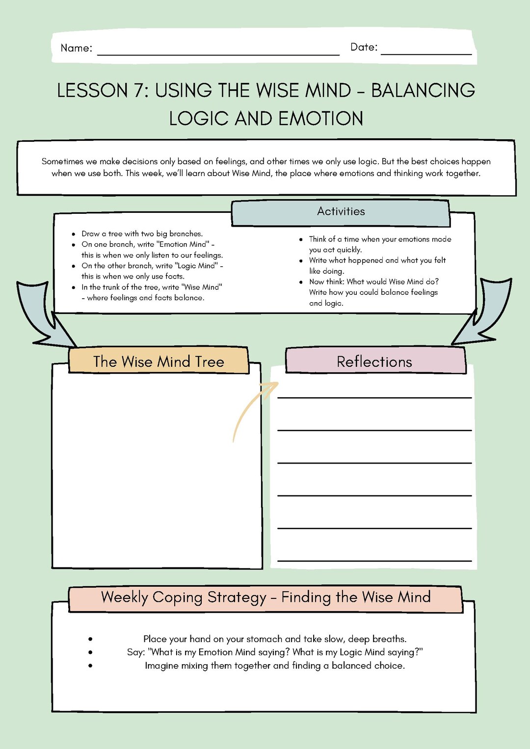 Using Your Wise Mind (emotional Regulation Worksheet for Kids 7/10) - Etsy