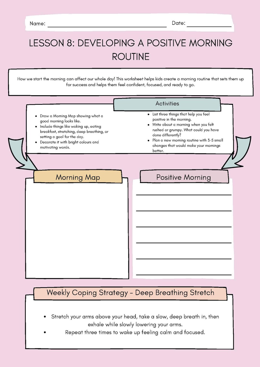 Developing a Positive Routine (self-esteem Worksheet for Kids 8/10) - Etsy
