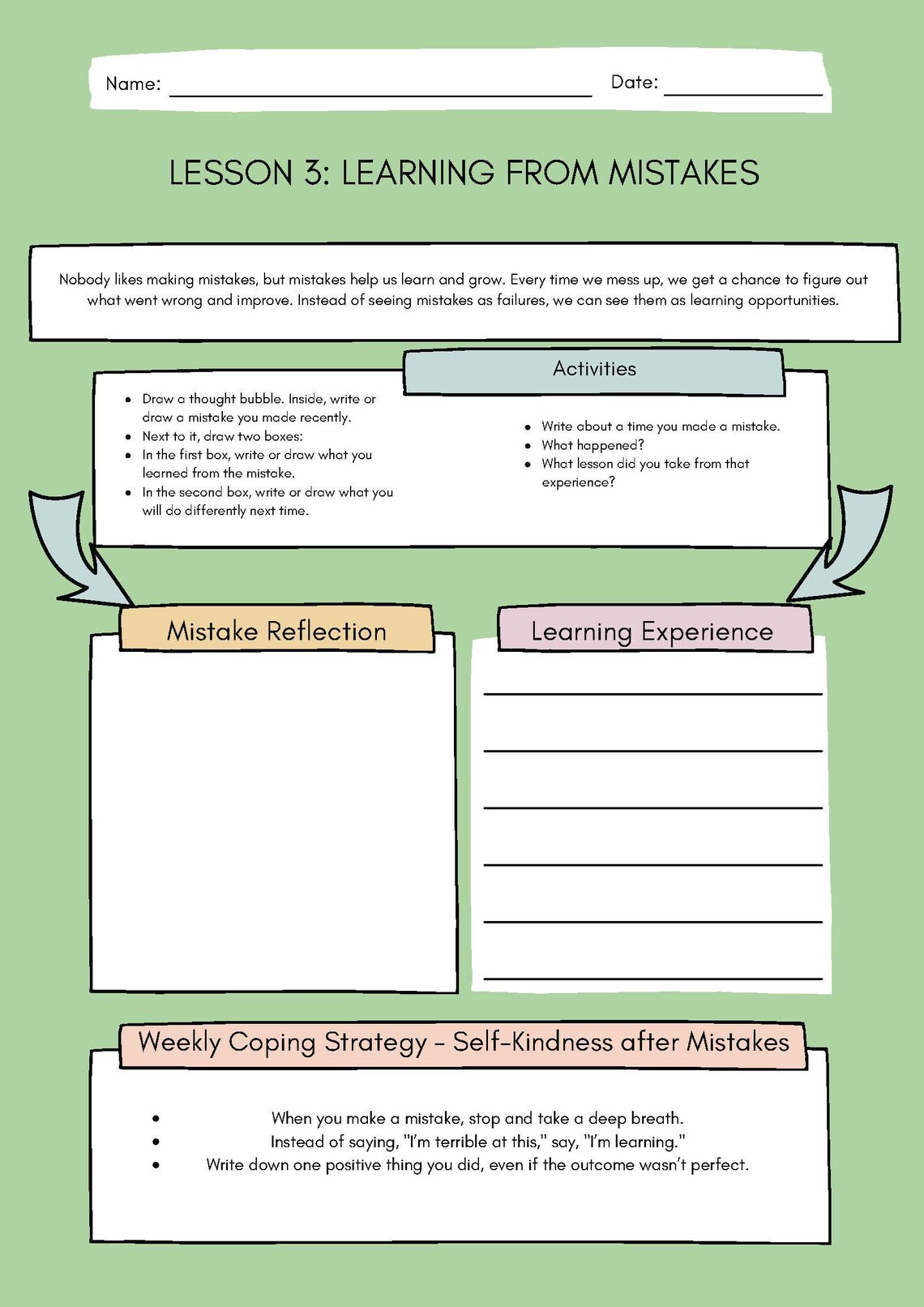 Learning From Mistakes (growth Mindset Worksheet for Kids 3/10) - Etsy