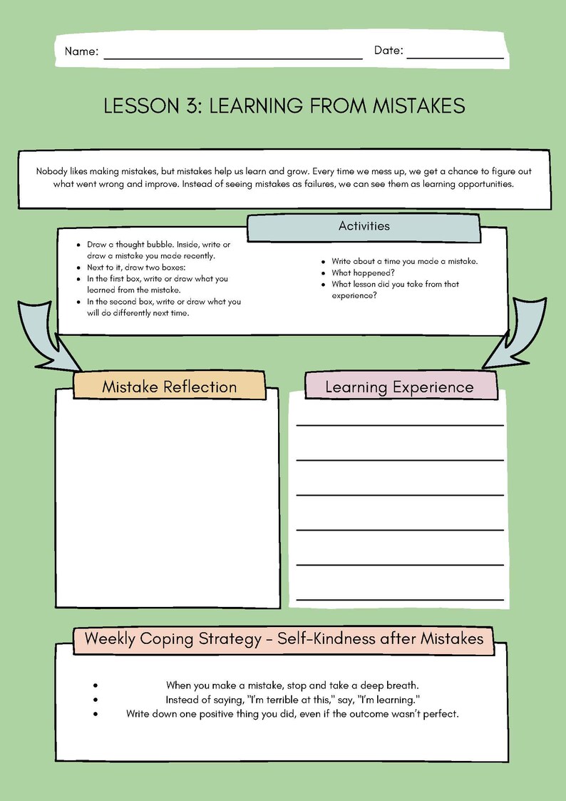 Learning From Mistakes (growth Mindset Worksheet for Kids 3/10) - Etsy