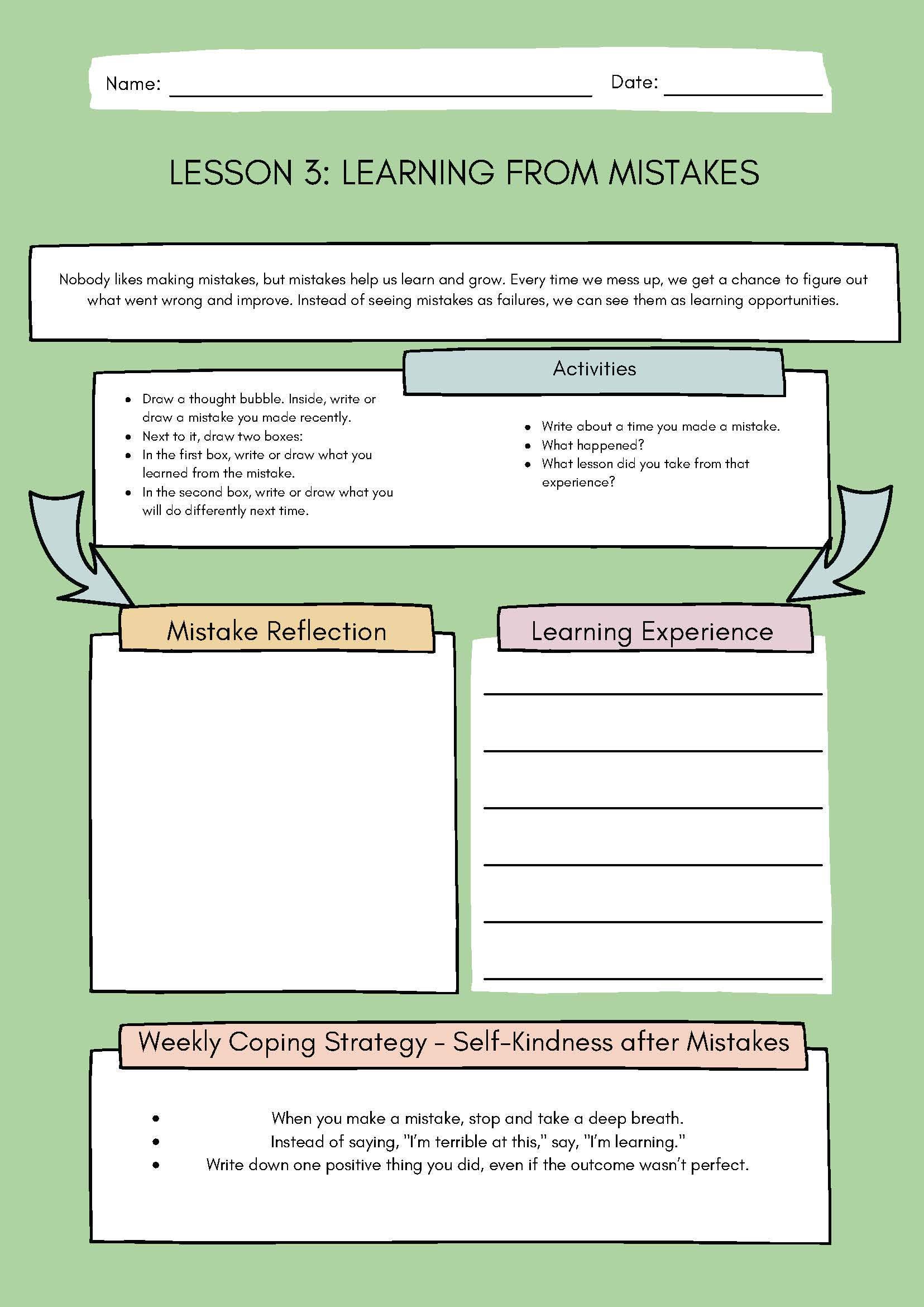 Learning From Mistakes (growth Mindset Worksheet for Kids 3/10) - Etsy