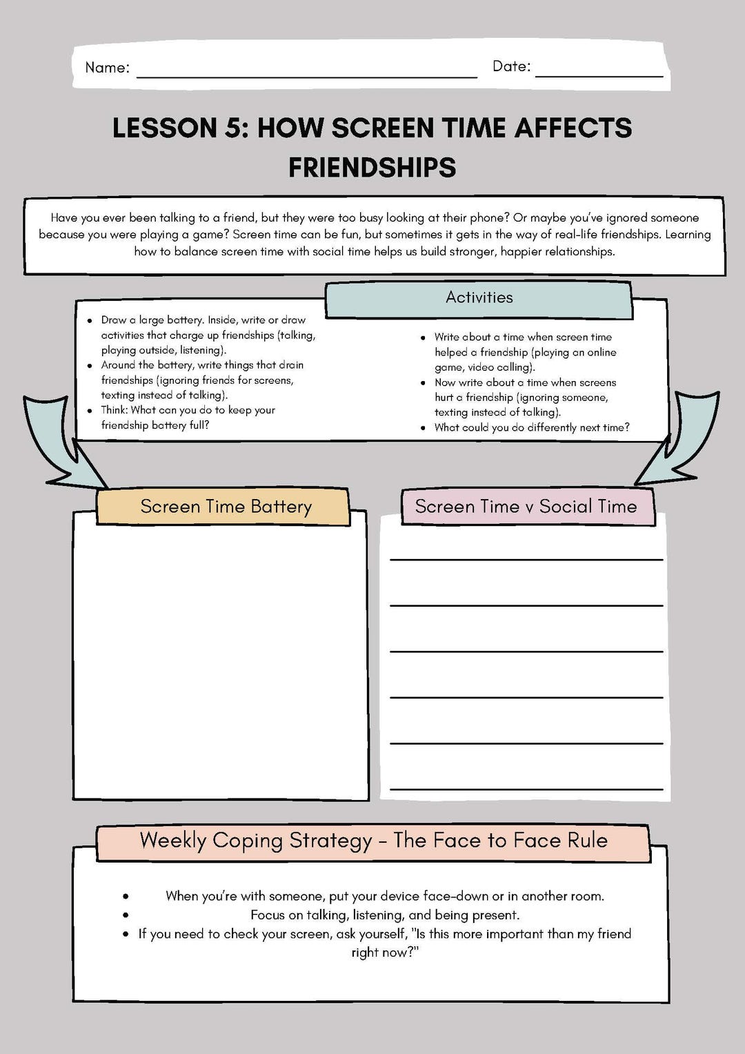 How Screen Time Affects Friendships (screen Time Worksheet 5/10) - Etsy UK