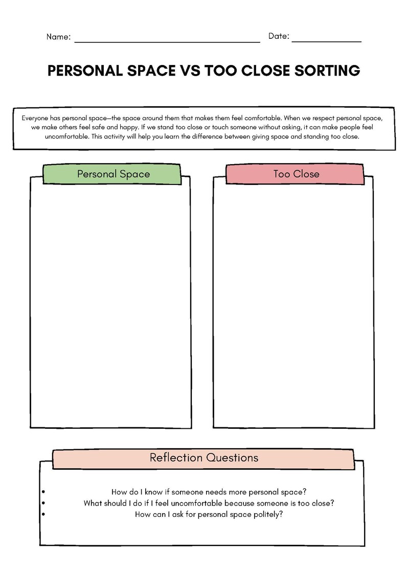 Personal Space Vs. Too Close Sorting Activity - Etsy