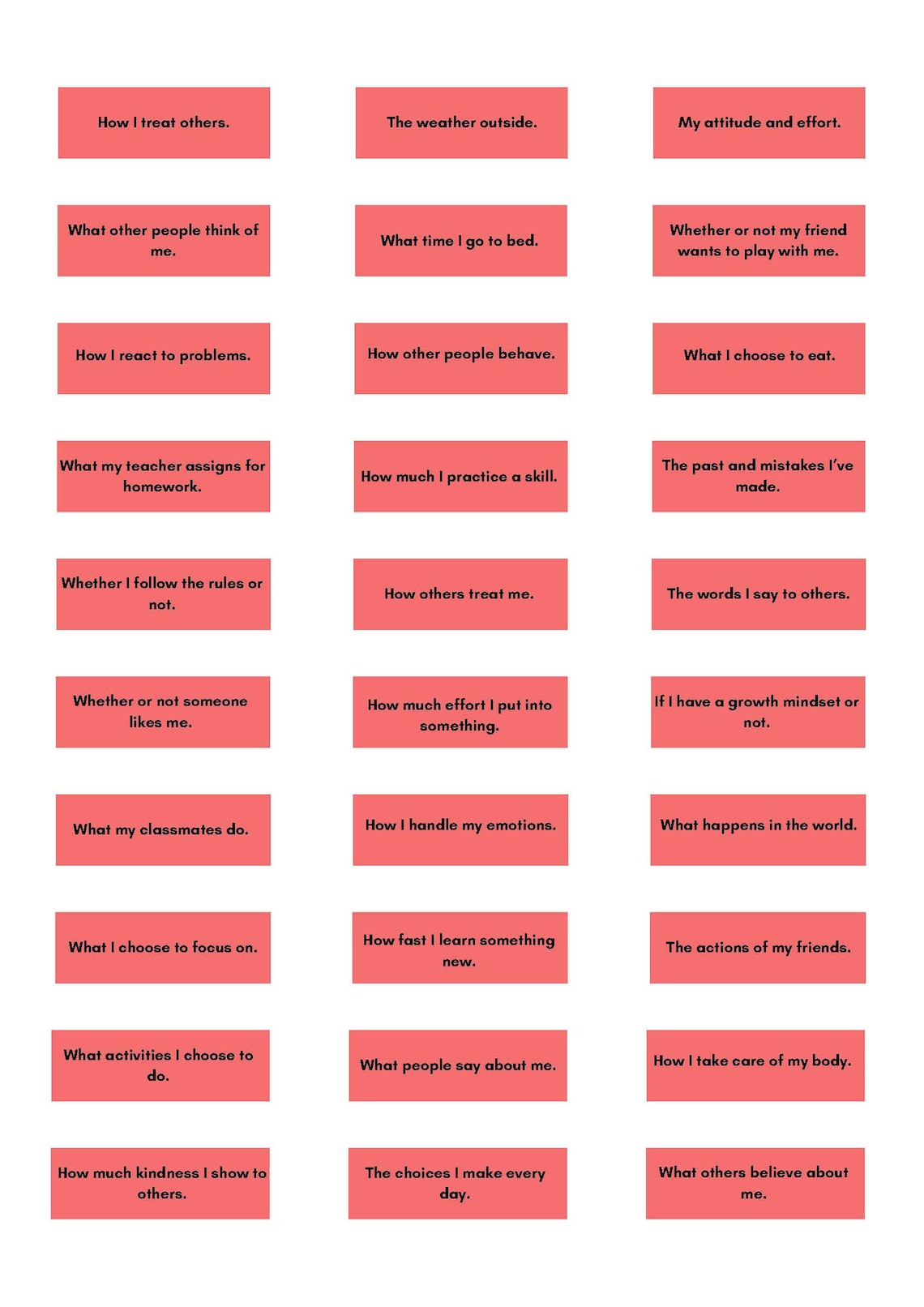 Things I Can Control Vs. Things I Can’t Control Sorting Activity - Etsy