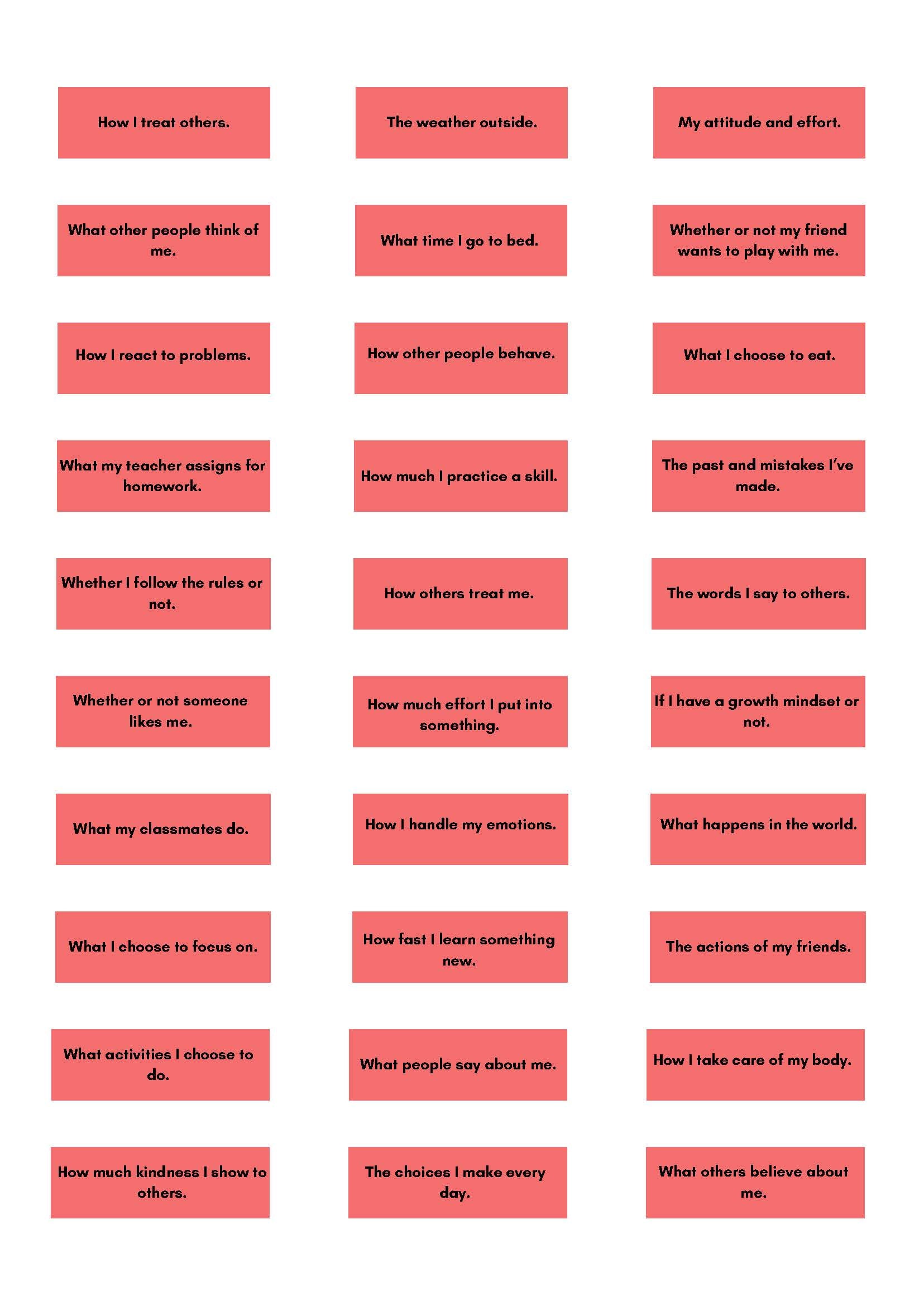 Things I Can Control Vs. Things I Can’t Control Sorting Activity - Etsy