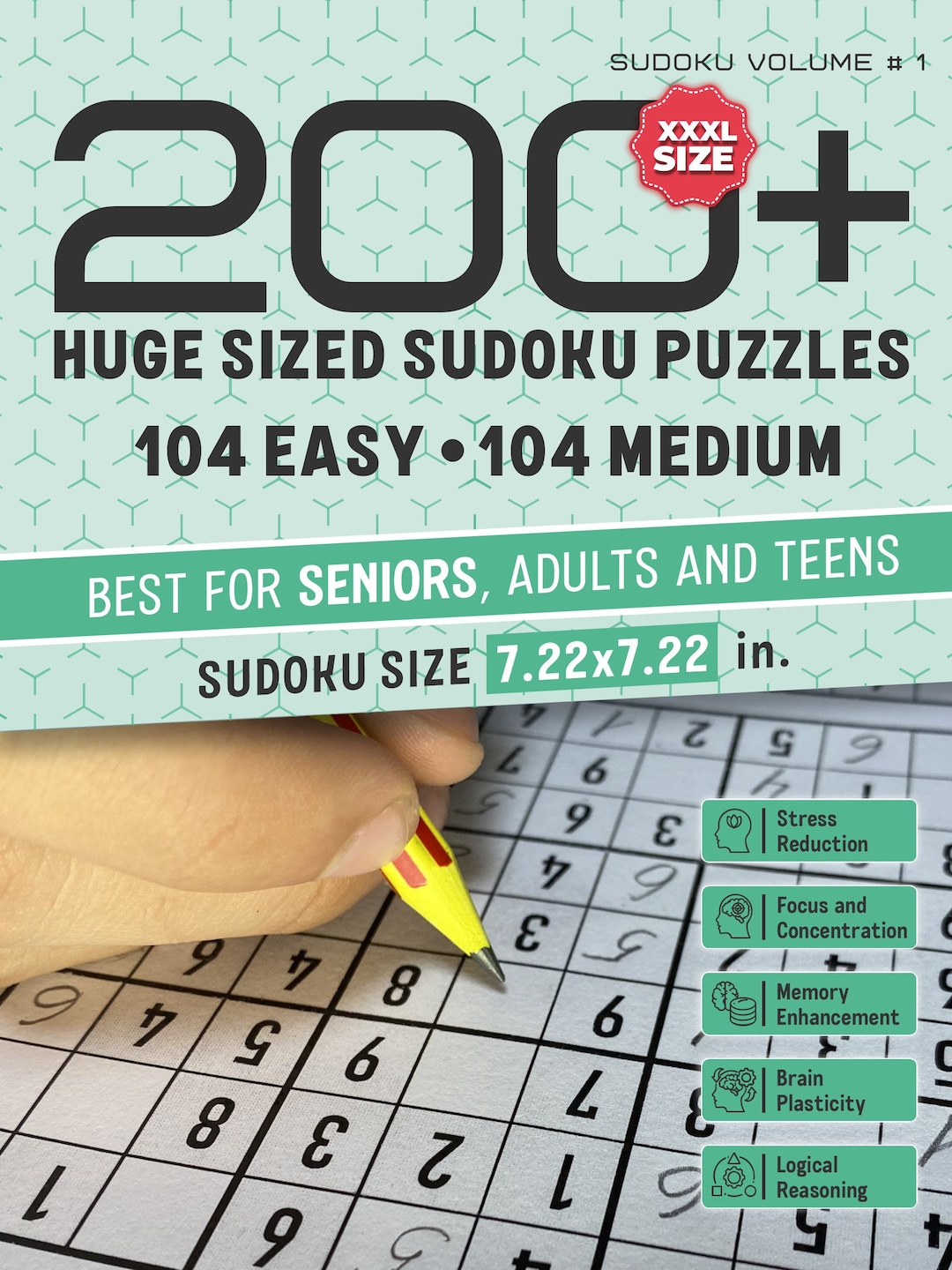 200 Huge Sized Sudoku Puzzles Book Easy & Medium 104 Each Extra-large ...