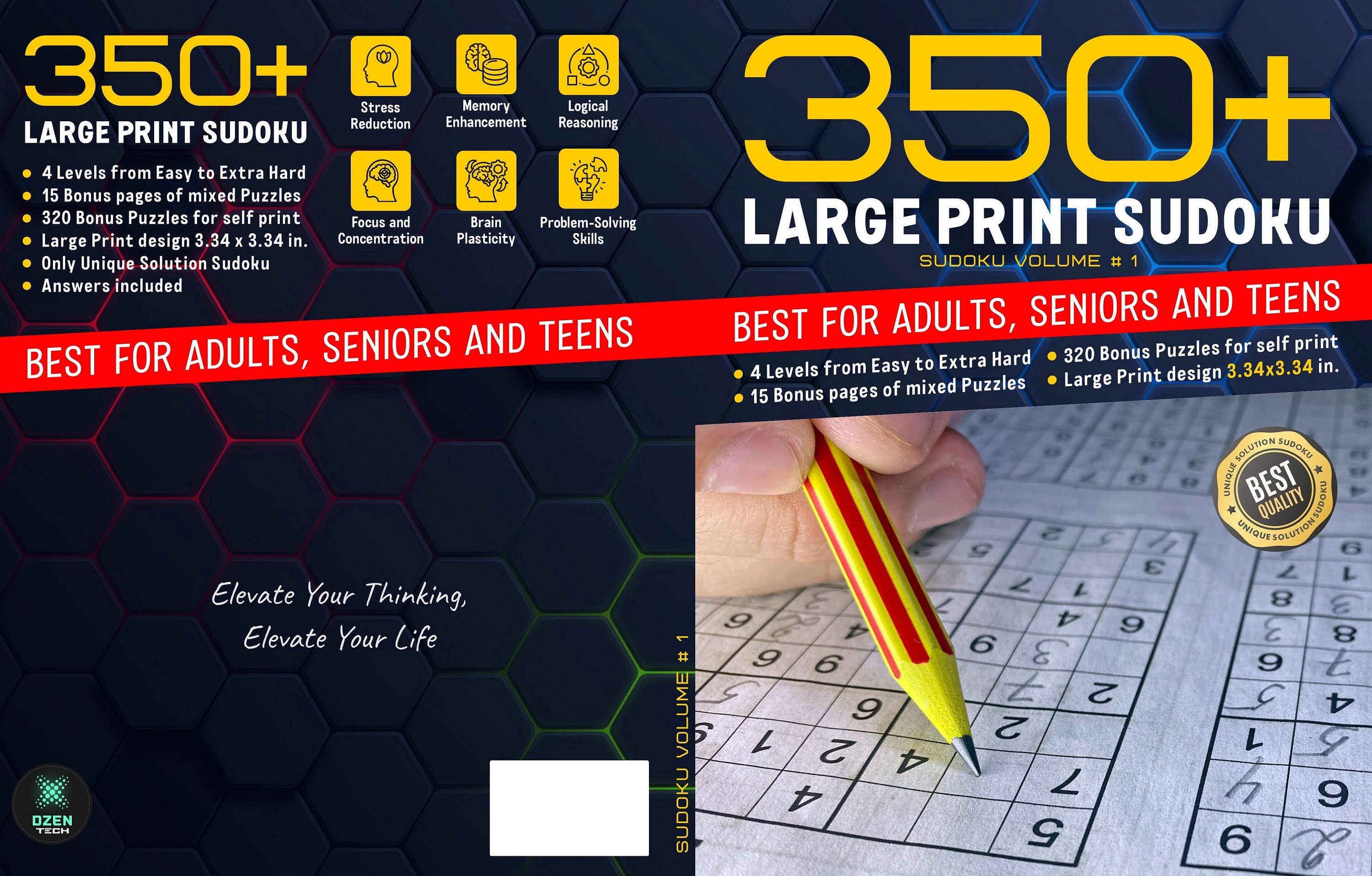 350 Large Sized Sudoku Puzzles Book Four Levels Easy to Extra Hard 15 ...