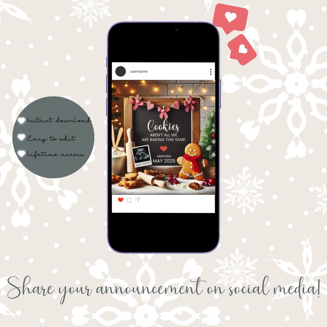 Christmas Pregnancy Announcement Digital, Baby Announcement, Social ...