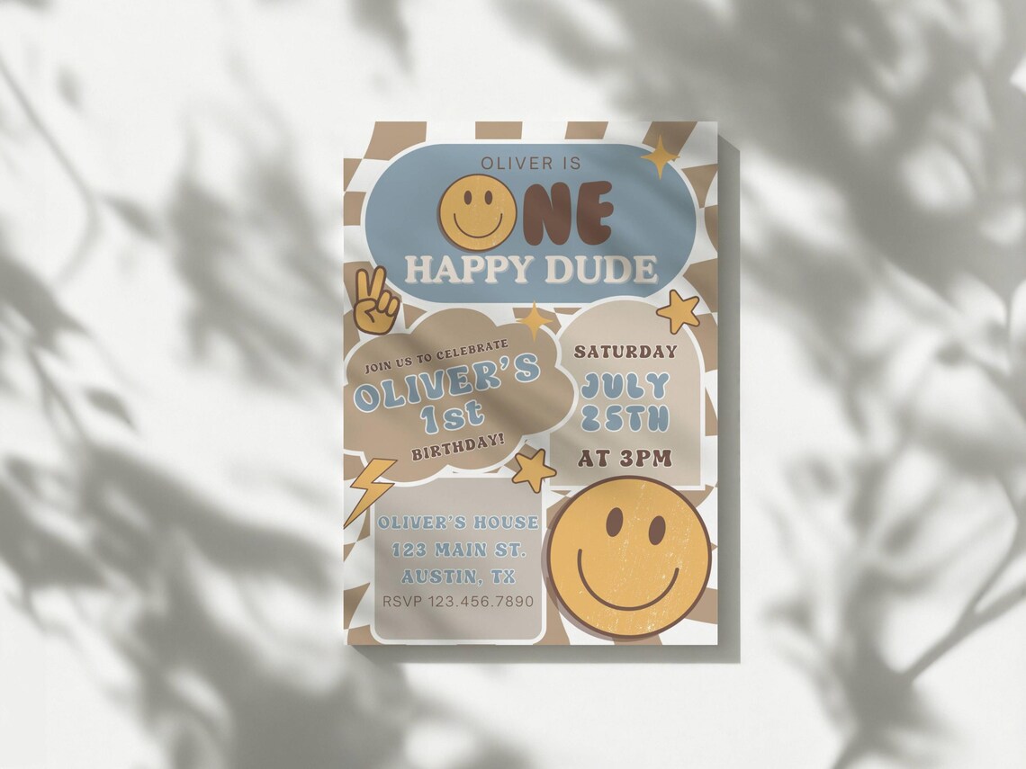 One Happy Dude Birthday Invitation Template, Printable Invitation, 1st ...