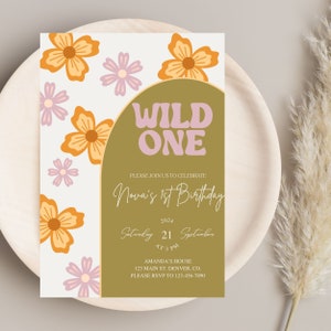 Wild One Boho 1st Birthday Party Invitation, Editable Wildflower ...