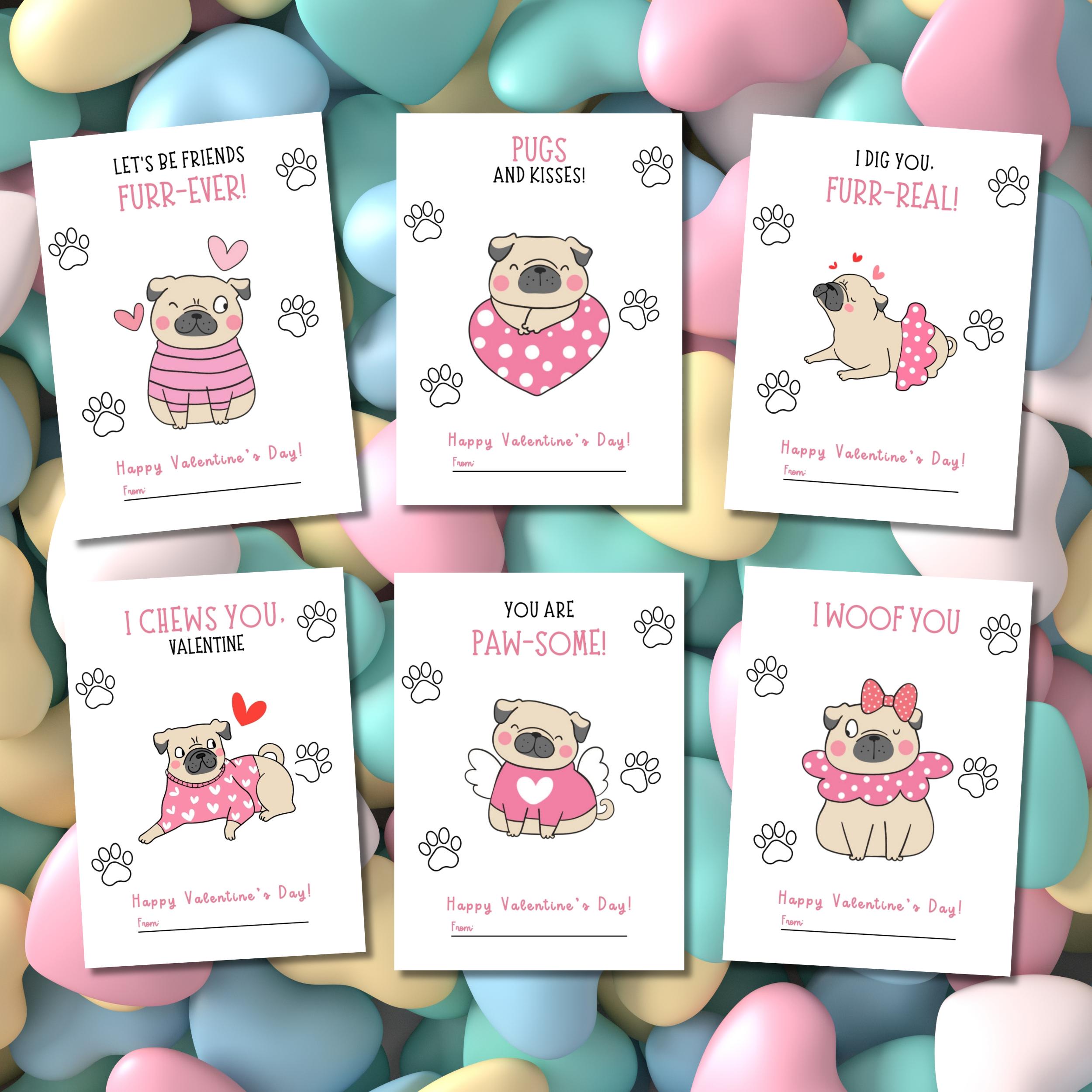 Dog Valentines Day Cards, Printable Classroom Valentines Day Cards for ...