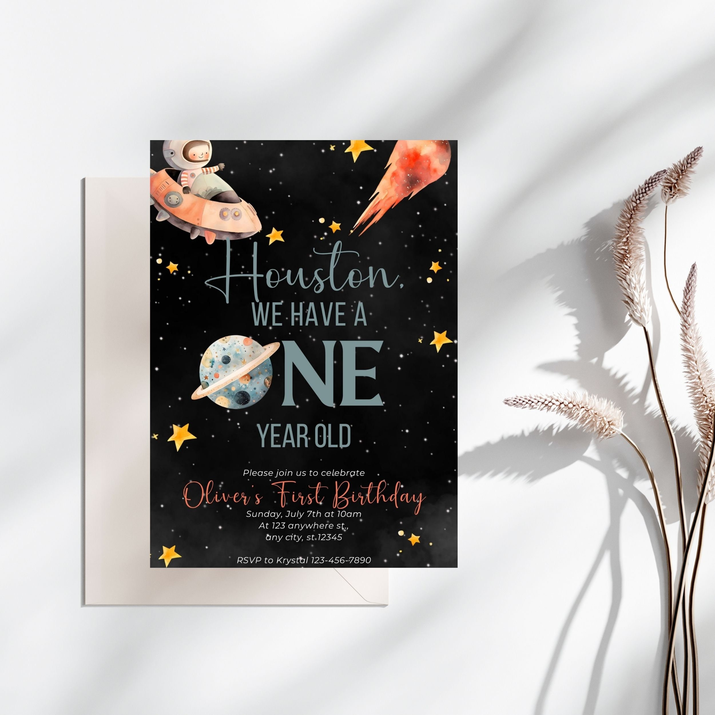 Editable Space First Birthday Invitation, Outer Space Birthday Party ...