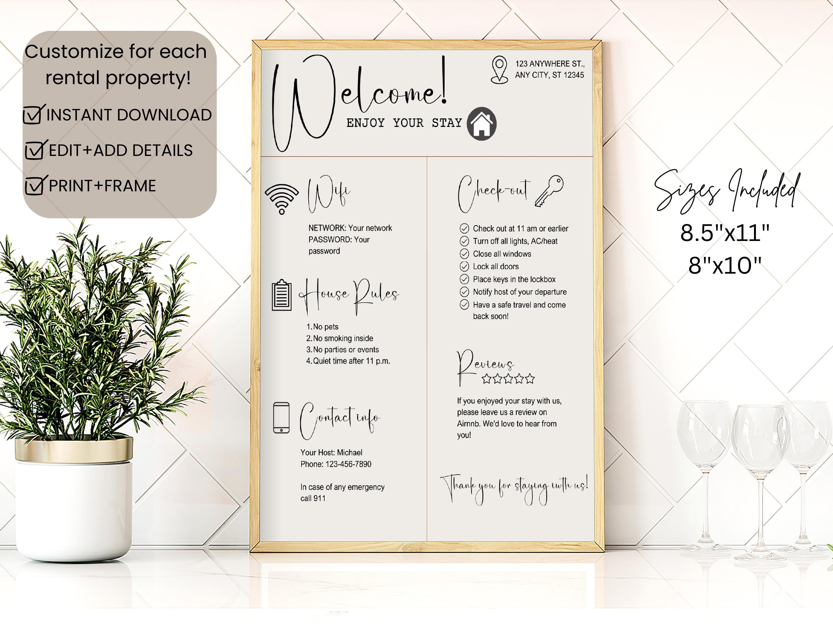 Welcome Sign for Airbnb Hosts, Vacation Rental Printable, Guest Arrival ...