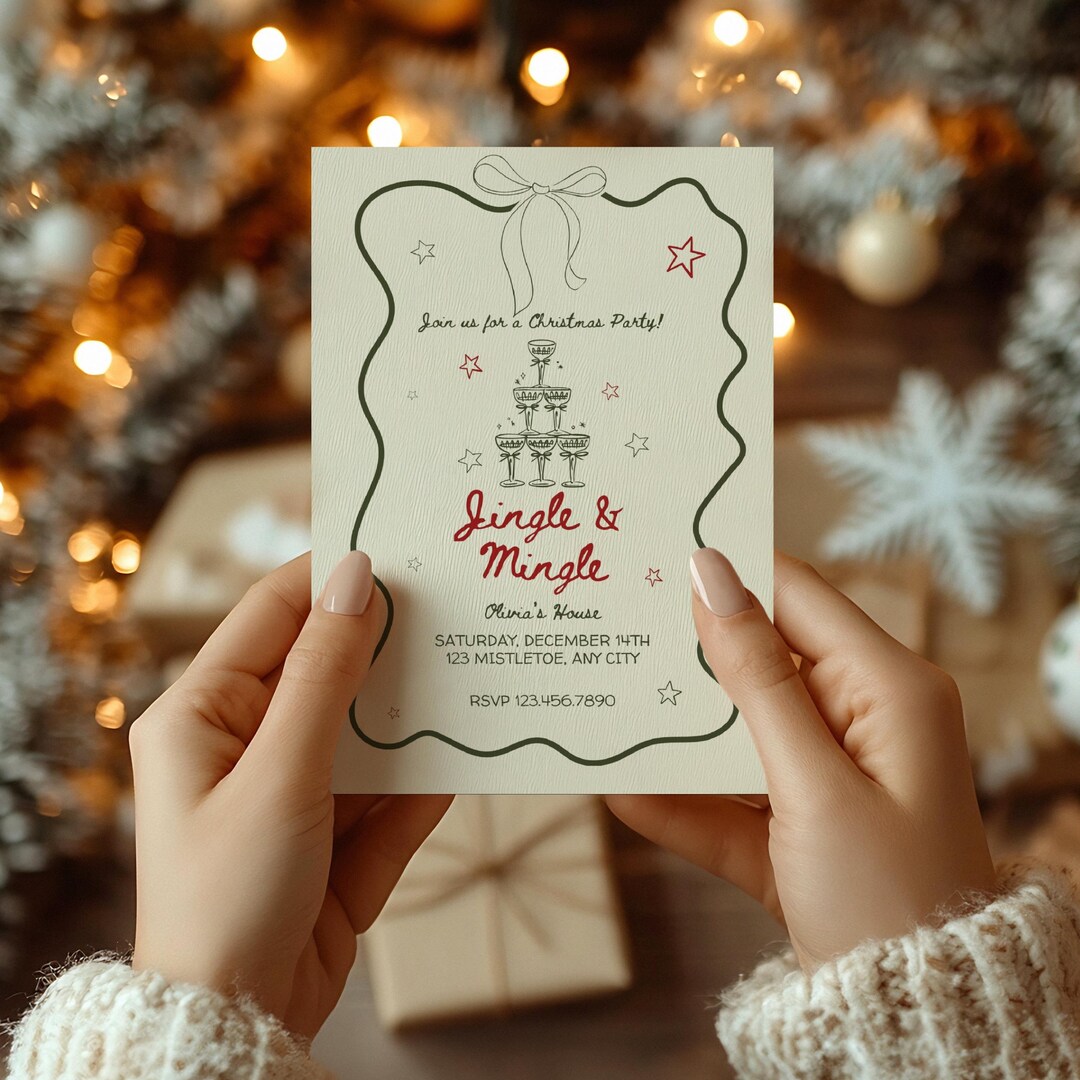 Hand Drawn Christmas Party Invitation, Jingle and Mingle Christmas ...