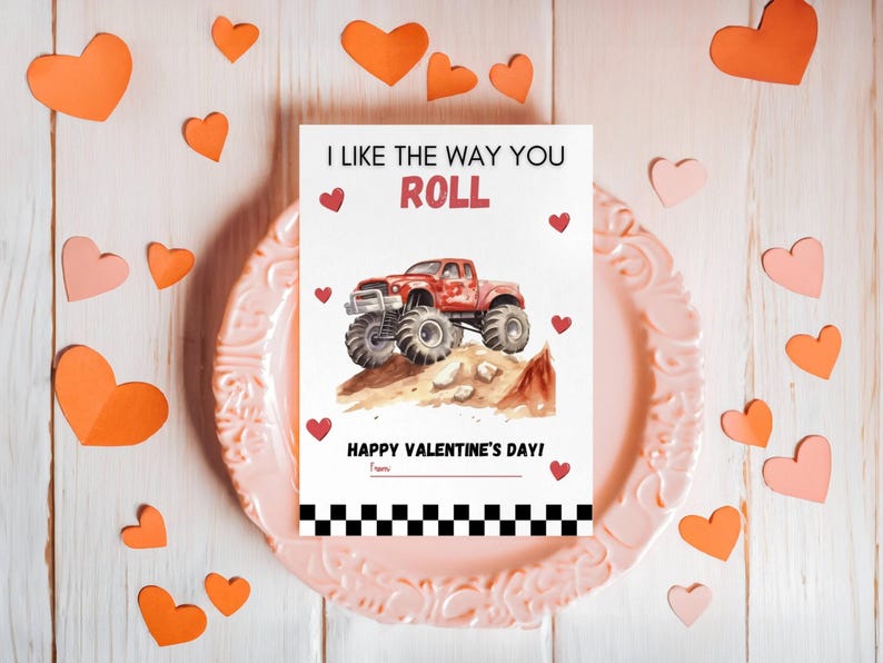 Monster Truck Valentine’s Day Cards, Kids Printable, Classroom ...