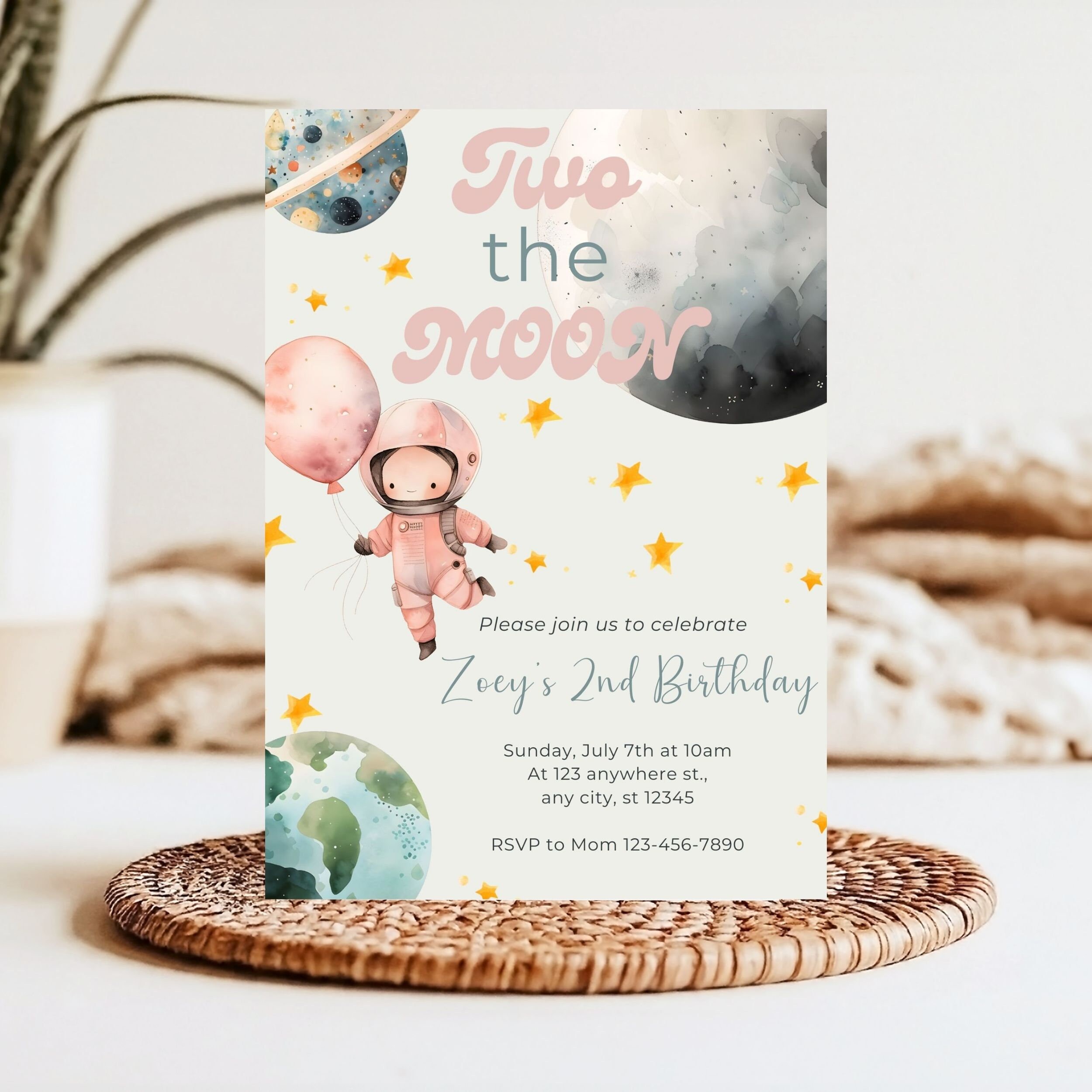 Editable Two the Moon Birthday Invitation, Outer Space 2nd Birthday ...