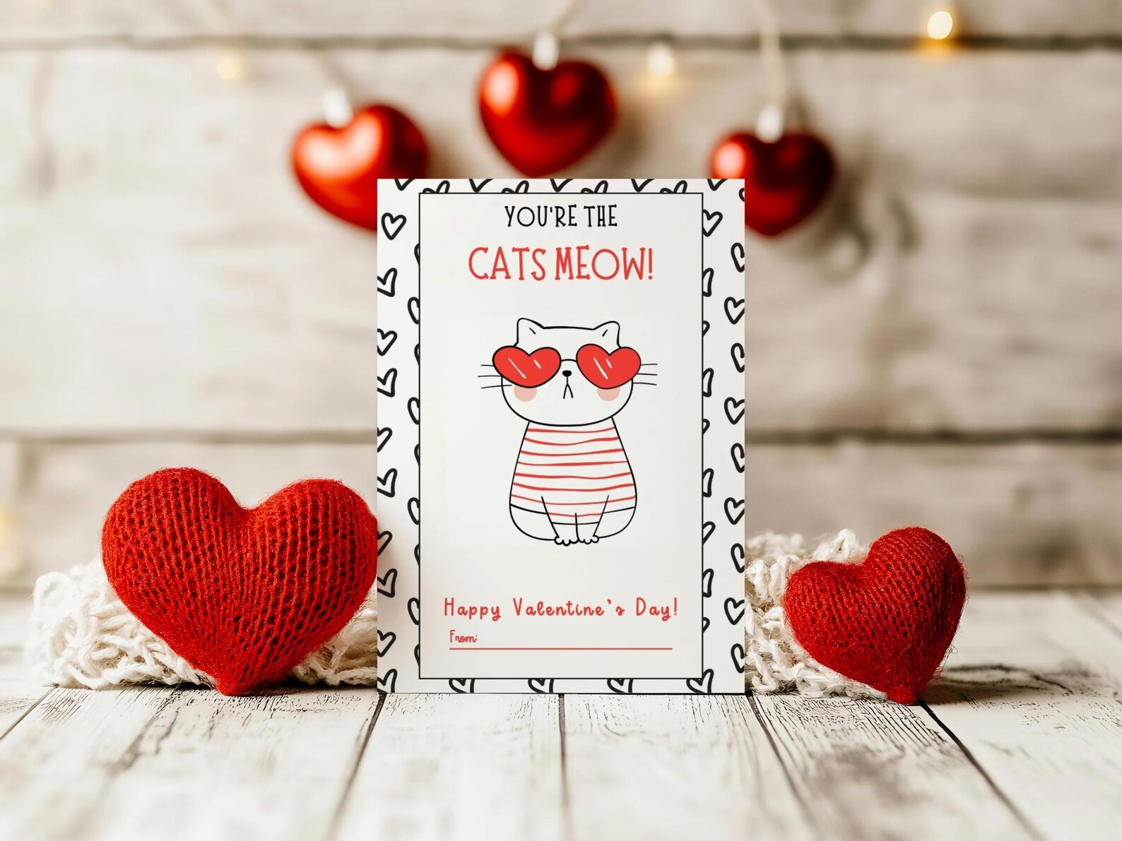 Cat Valentines Day Cards, Printable Classroom Valentine’s Day Cards for ...