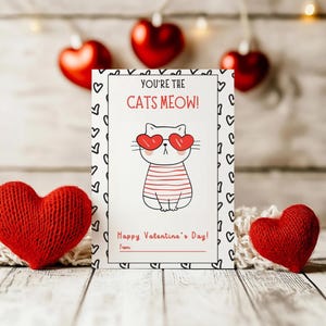 Cat Valentines Day Cards, Printable Classroom Valentine’s Day Cards for ...