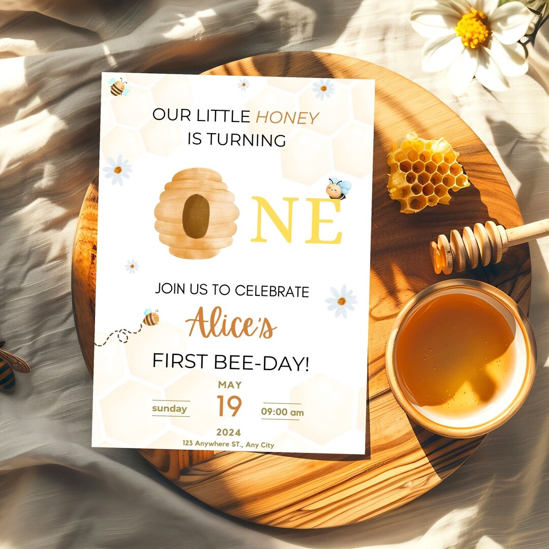 Editable Little Honey Bee Birthday Party Invitation, Bee-day Invitation ...