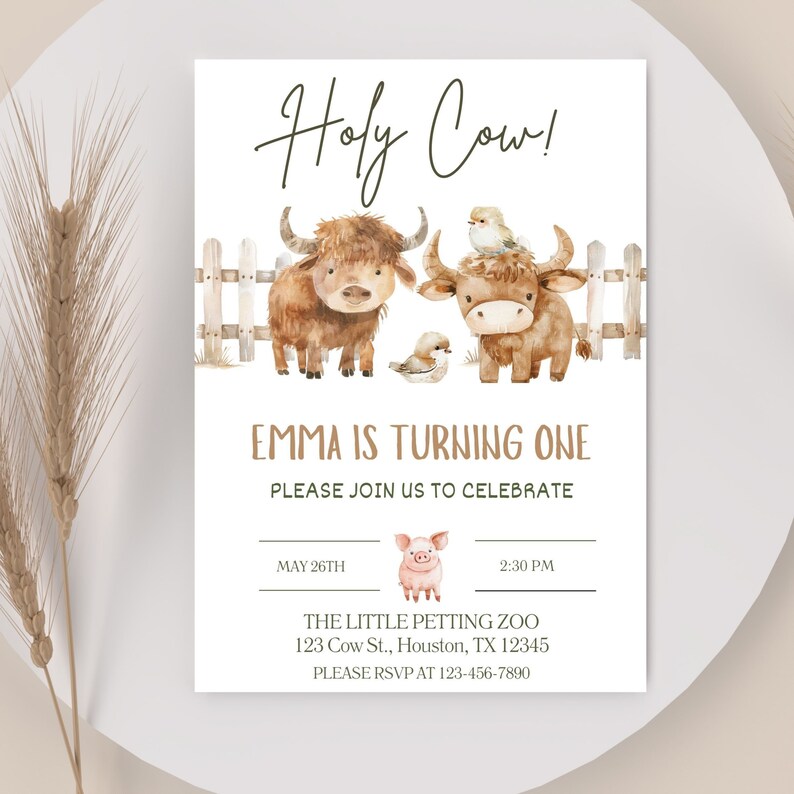 Holy Cow Birthday Invitation Template, Holy Cow Girl First Birthday ...