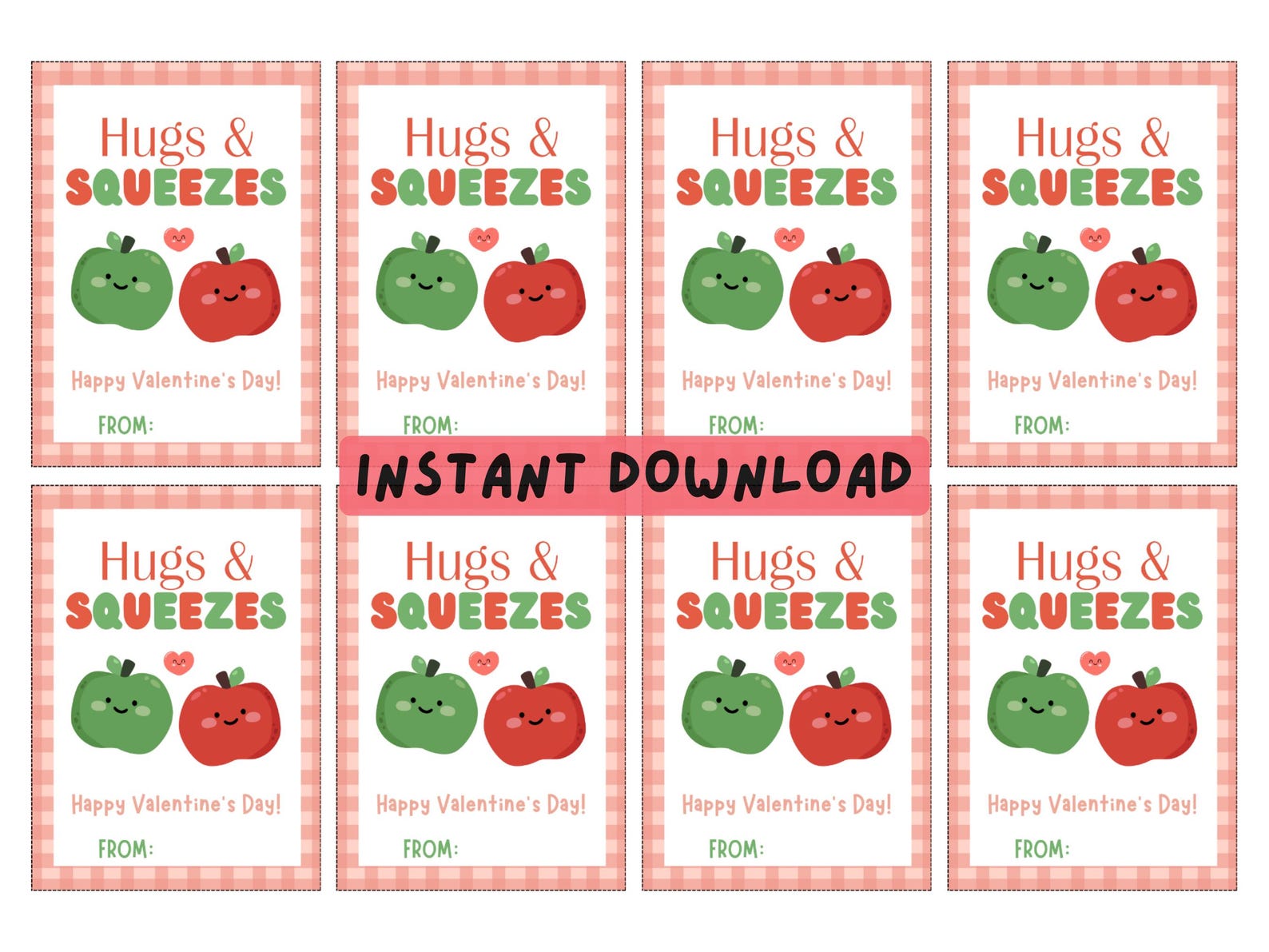 Hugs and Squeezes, Valentine Printable, Valentines Tag, Class Treat ...