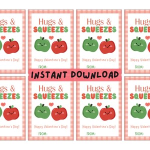 Hugs and Squeezes, Valentine Printable, Valentines Tag, Class Treat ...