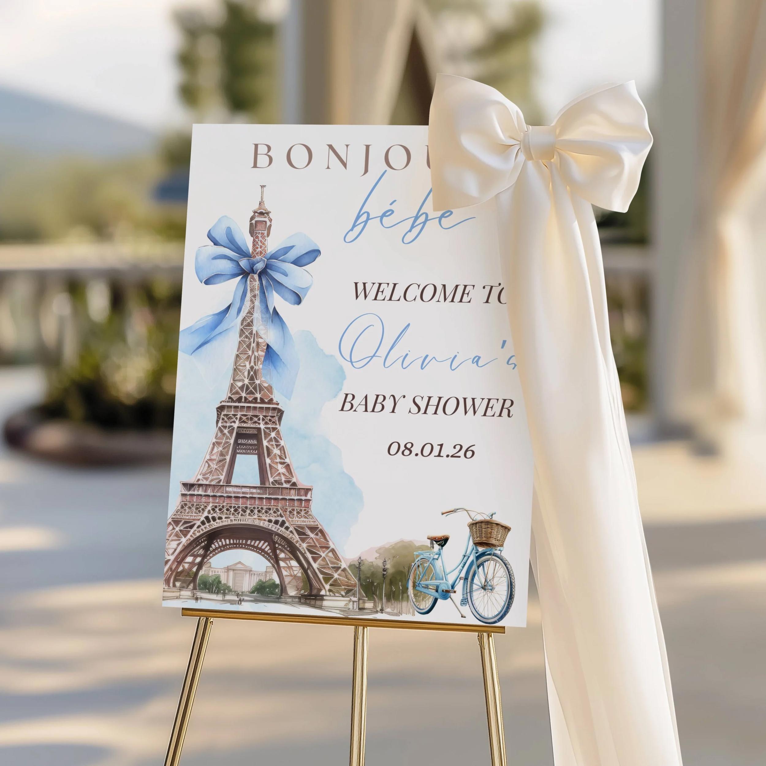 18x24 Bonjour Bebe Shower Welcome Sign, Bonjour Bebe Baby Shower ...