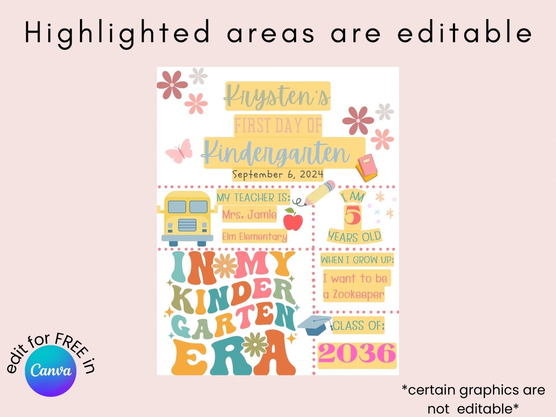 Editable Kindergarten First Day of School Poster, Eras Back to School ...