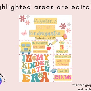 Editable Kindergarten First Day of School Poster, Eras Back to School ...