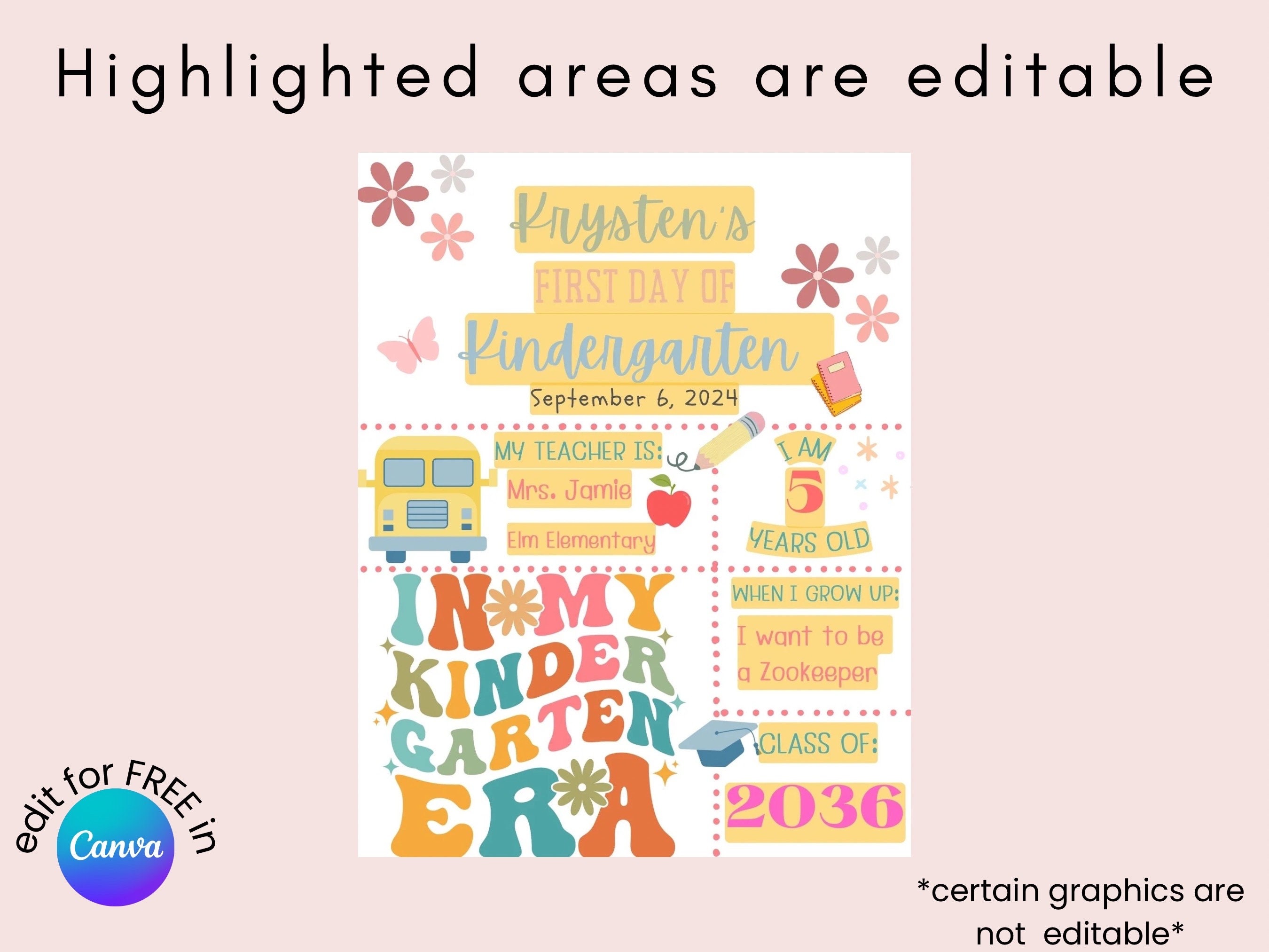 Editable Kindergarten First Day of School Poster, Eras Back to School ...