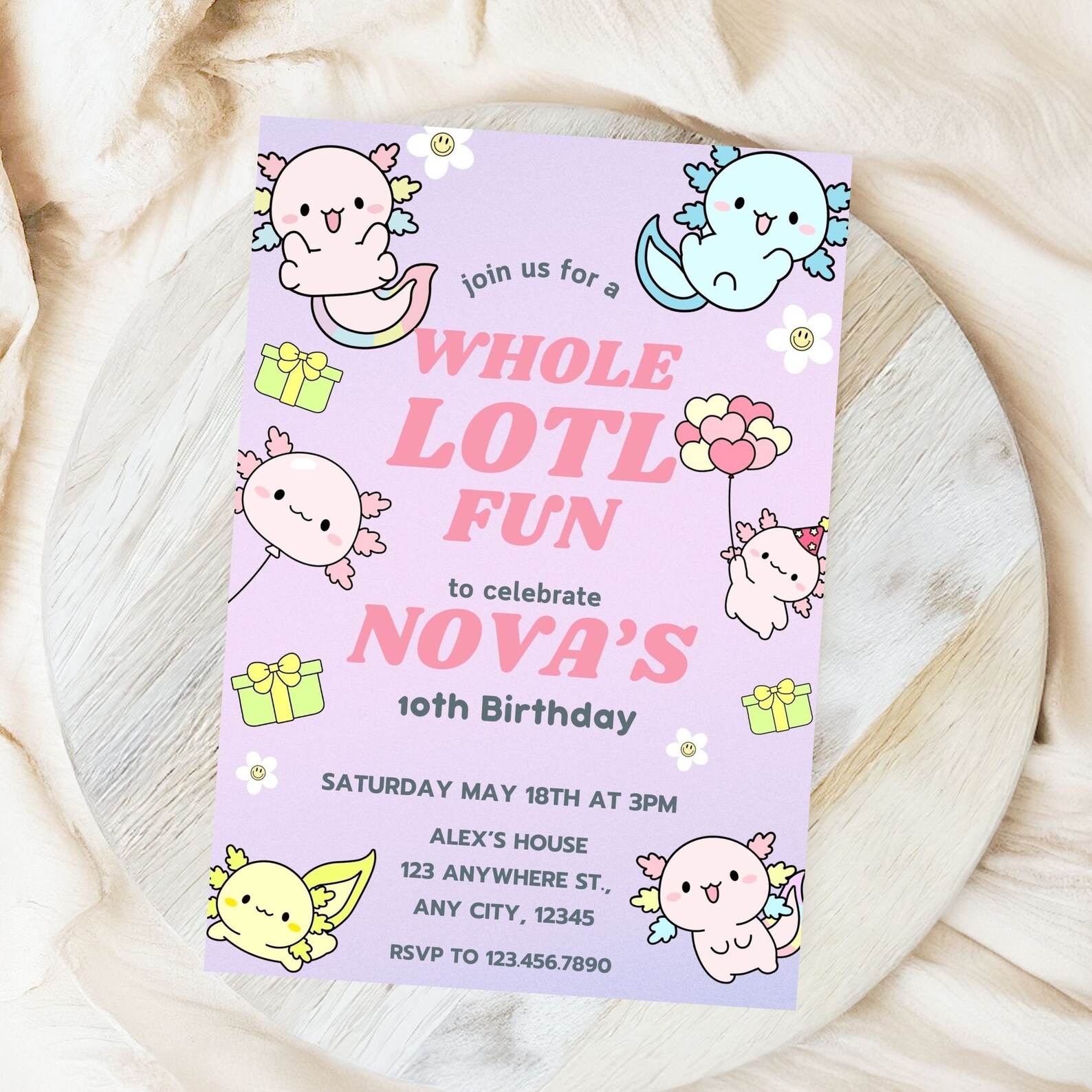 Editable Axolotl Birthday Invitation Digital Birthday Invitation ...