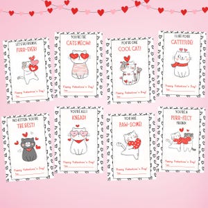 Cat Valentines Day Cards, Printable Classroom Valentine’s Day Cards for ...