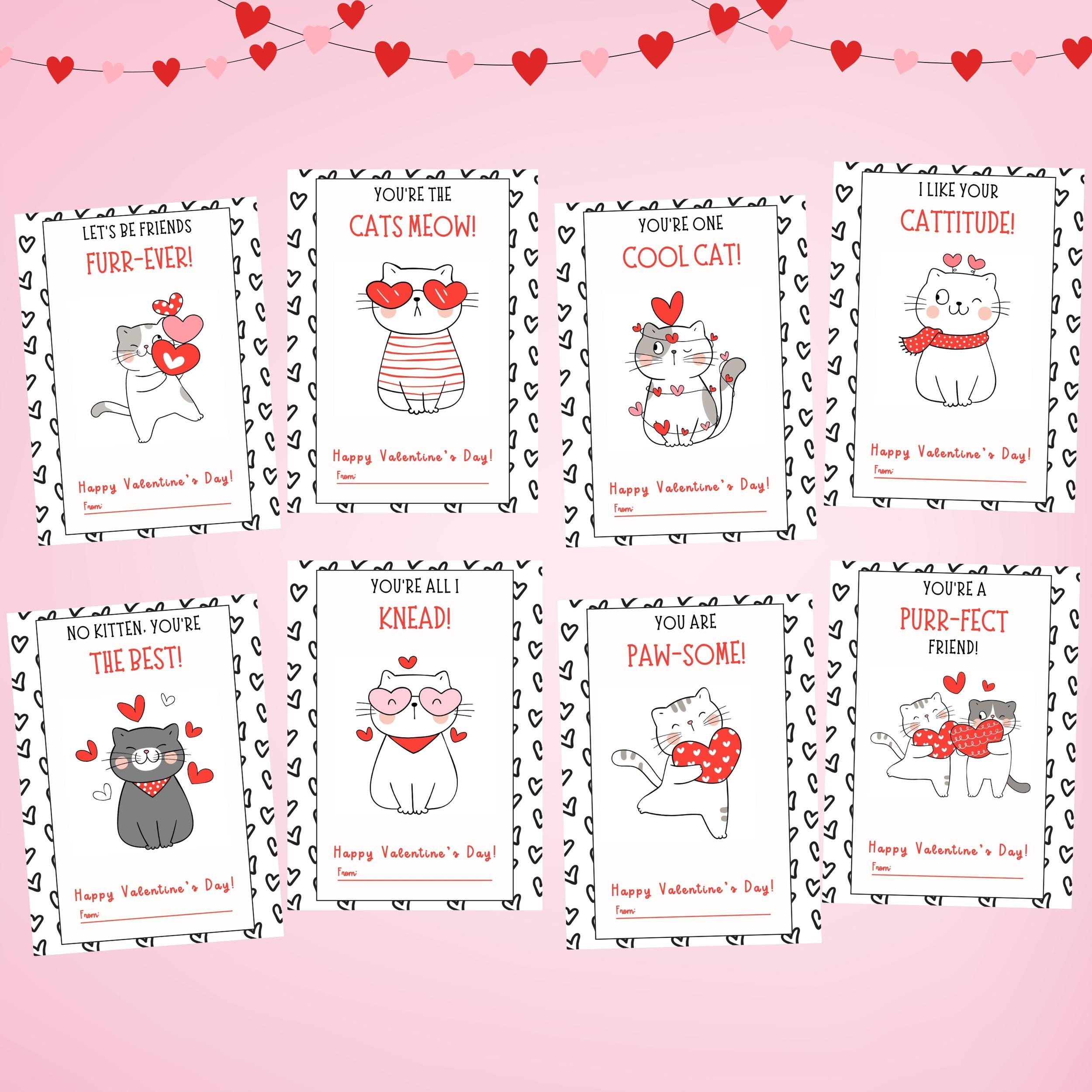 Cat Valentines Day Cards, Printable Classroom Valentine’s Day Cards for ...