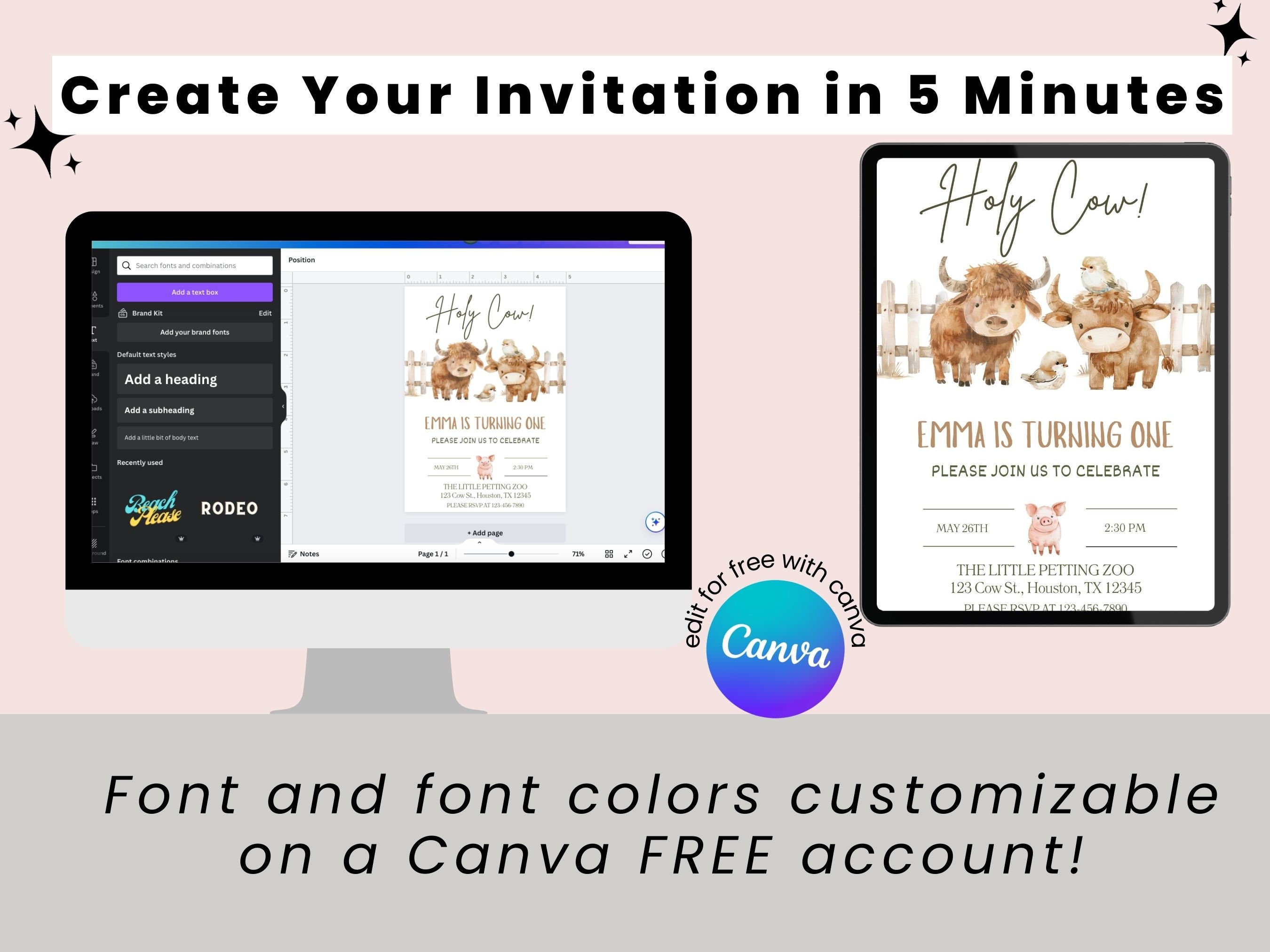 Holy Cow Birthday Invitation Template, Holy Cow Girl First Birthday ...